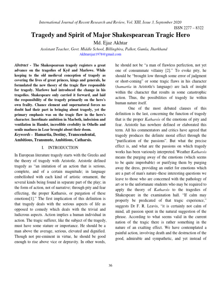 Tragedy and Spirit of Major Shakespearean Tragic Hero | PDF | Tragedy ...