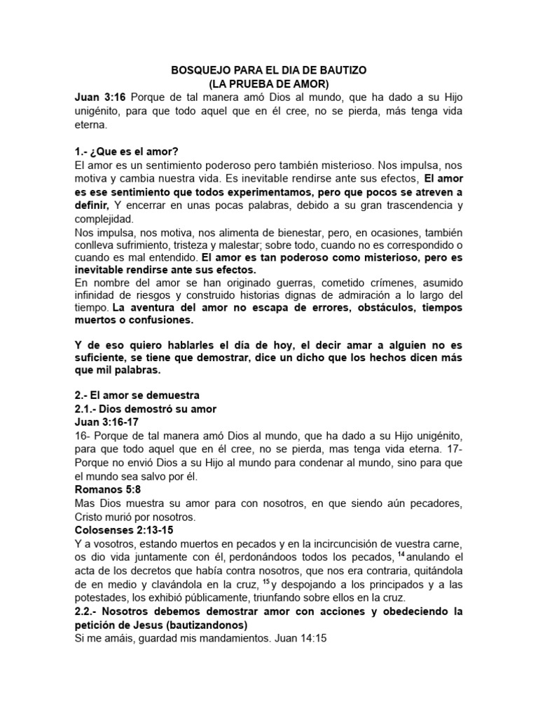 Bosquejo para El Dia de Bautizo | PDF | Amor | Jesús
