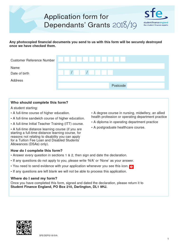 Sfe Application For Dependants Grants Form 1819 o | PDF | Income | Child Care