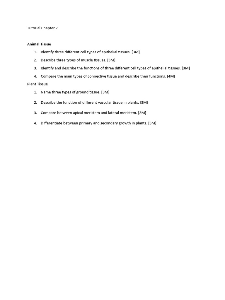 Tutorial Chapter 7 | PDF | Tissue (Biology) | Epithelium