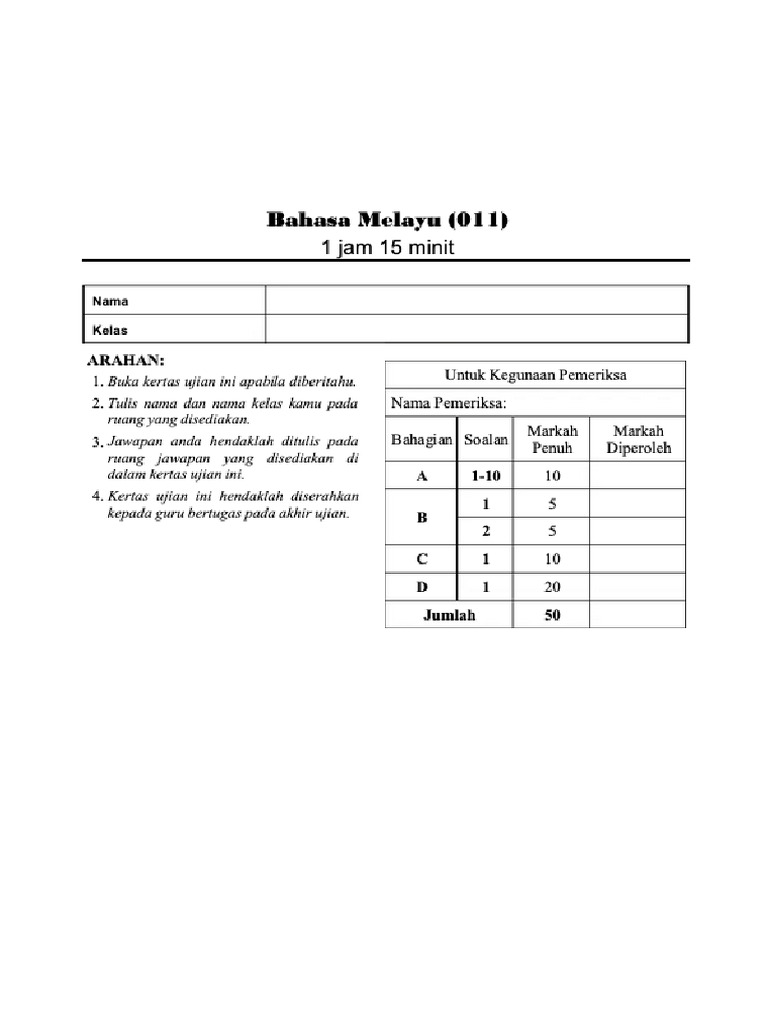 UASA BM Tahun 6 | PDF