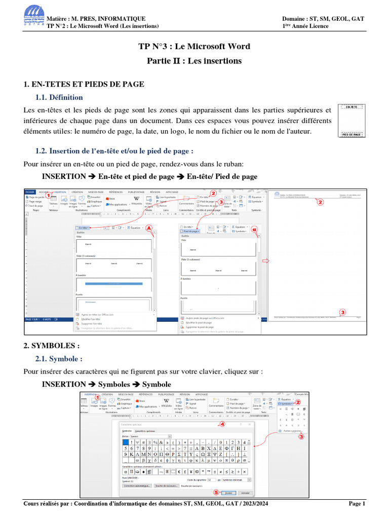 TP N°3 Microsoft Word (Les Insertions) | PDF | Microsoft Word ...