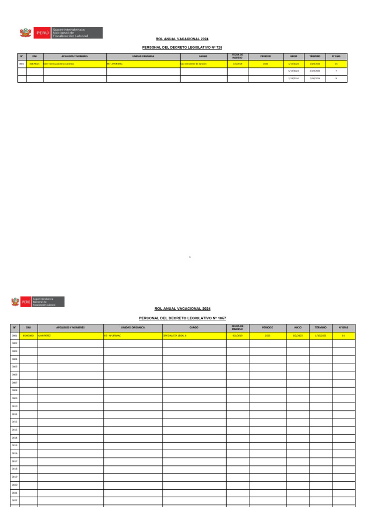 Formato Programación Rol de Vacaciones | PDF