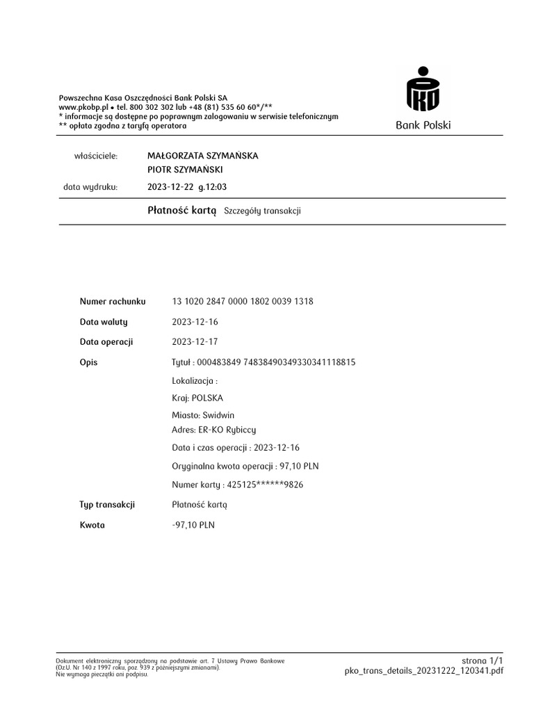 Pko Trans Details 20231222 120341 | PDF