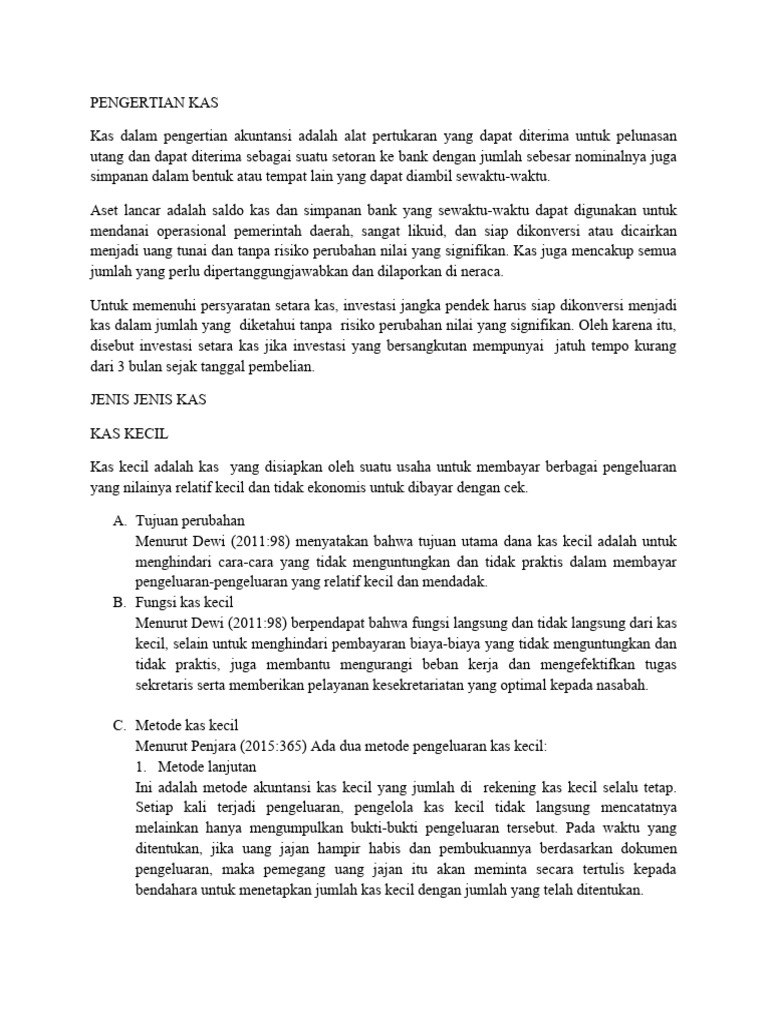 PENGERTIAN KAS Tugas Pak Oscar | PDF | Bisnis | Pengelolaan Keuangan & Uang