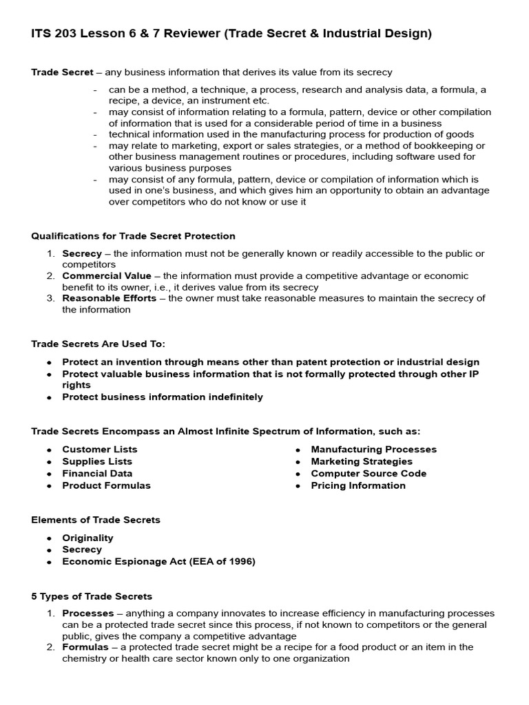 Trade Secrets & Industrial Design Guide | PDF | Trade Secret | Non ...