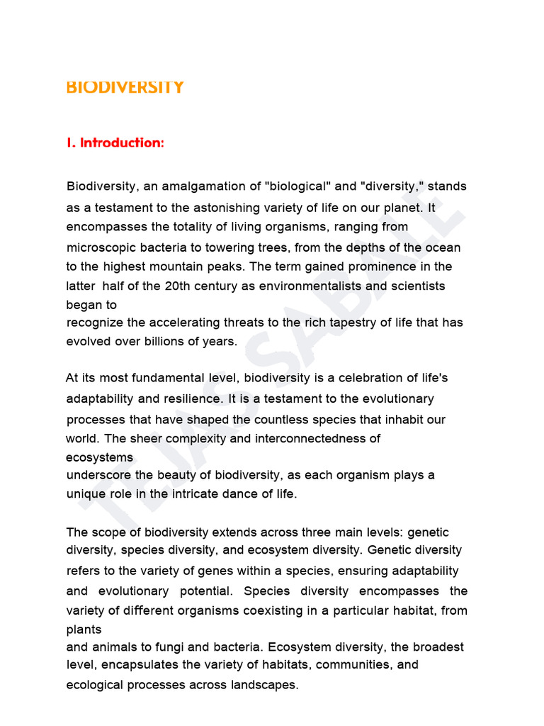 Biodiversity PDF | PDF | Biodiversity | Conservation Biology