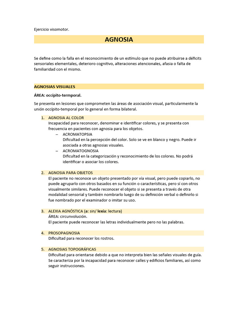 Tipos de Agnosias y Sus Características | PDF | Neurociencia | Ciencia ...