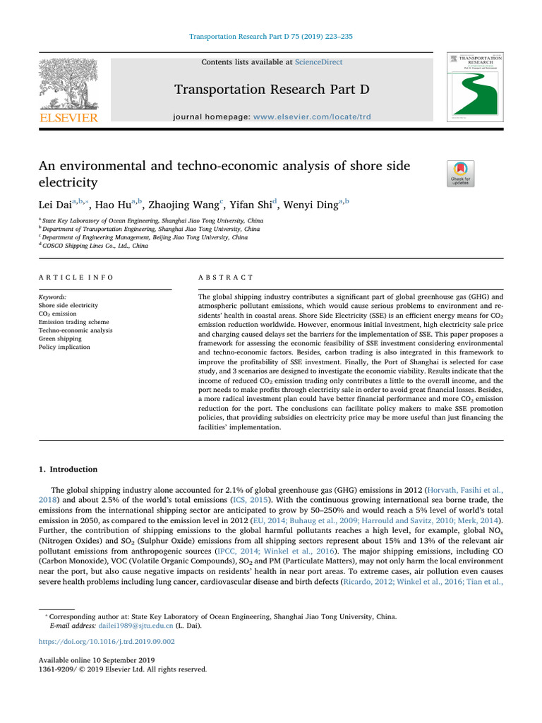 Shore Side Electricity Economic Analysis | PDF | Air Pollution ...
