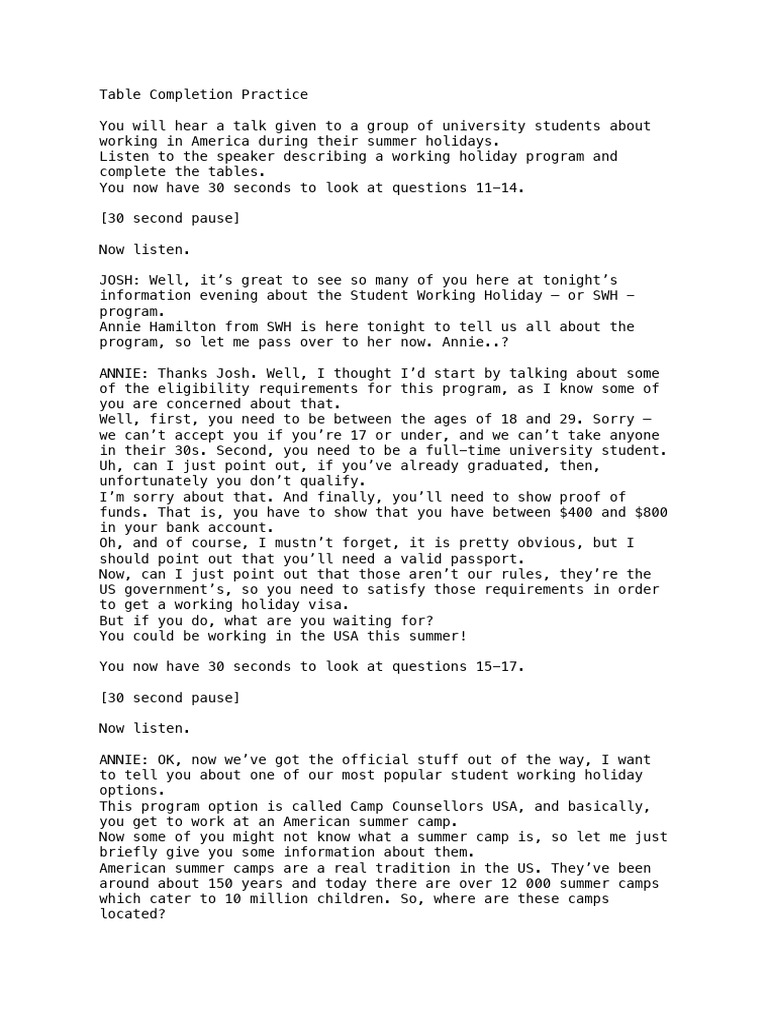 Table Completion Practice | PDF