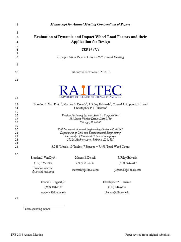 Dynamic Wheel Load Factors for Rail Design | PDF | Structural Load ...
