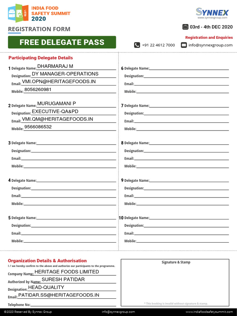 FOOD SAFETY SUMMIT Registration Form (Editable) | PDF