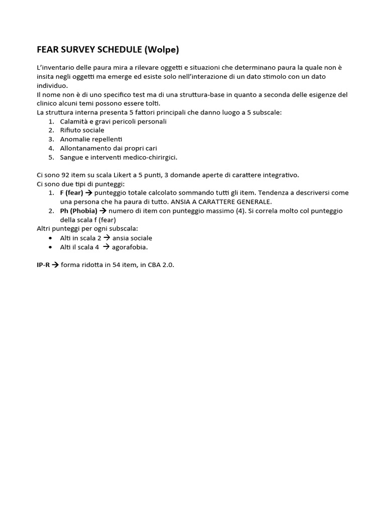 Fear Survey Schedule | PDF