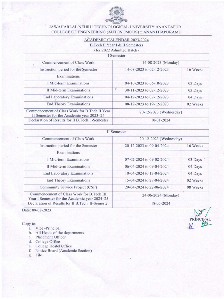B.tech II, III, IV Year Academic Calenders 2023,24 | PDF | Academic ...