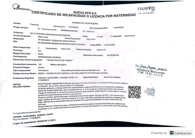 Formato de Incapacidad Nueva Eps | PDF