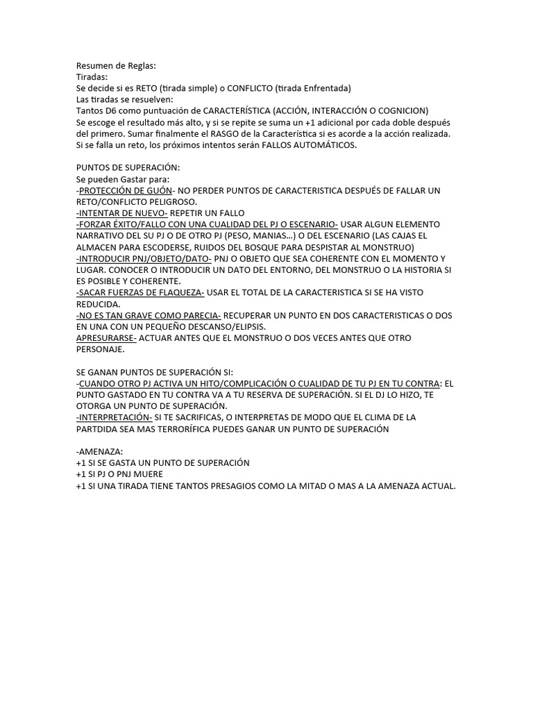 Resumen de Reglas | PDF