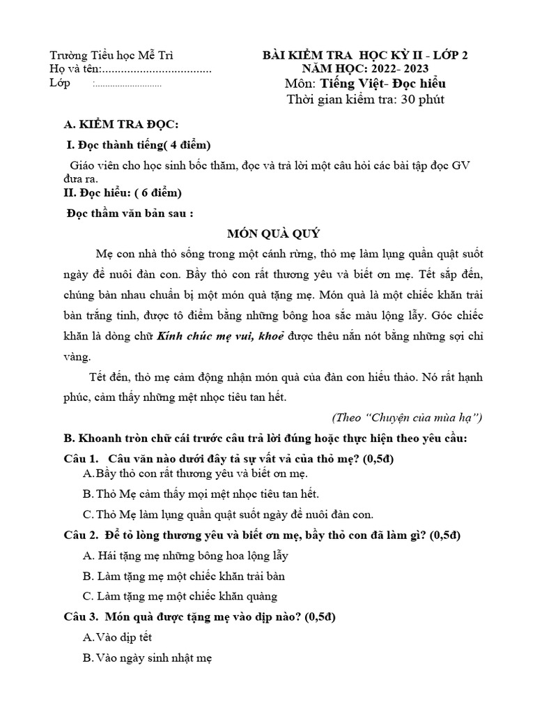 2C - ĐỀ KT CUỐI NĂM (2022-2023) | PDF