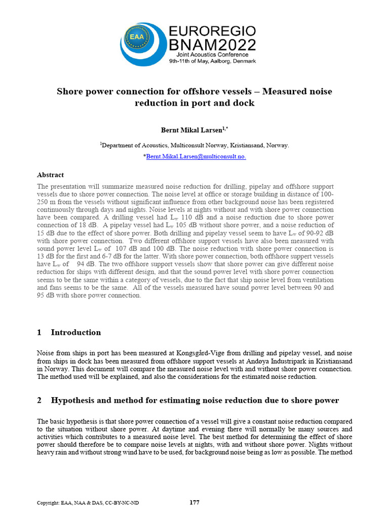 Shore Power Connection For Offshore Vessels-Measured Noise Reduction in ...