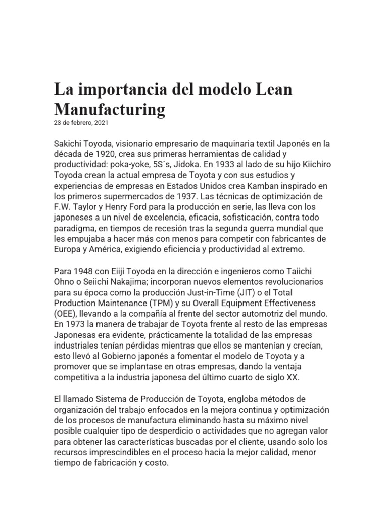 La Importancia Del Modelo Lean Manufacturing | PDF | Lean Manufacturing ...