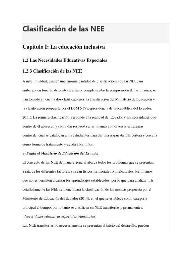 Clasificación DE NEE | PDF