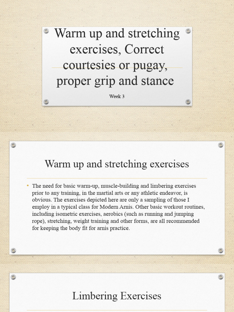 Arnis Warm-Up and Stretching Guide | PDF | Foot | Hand