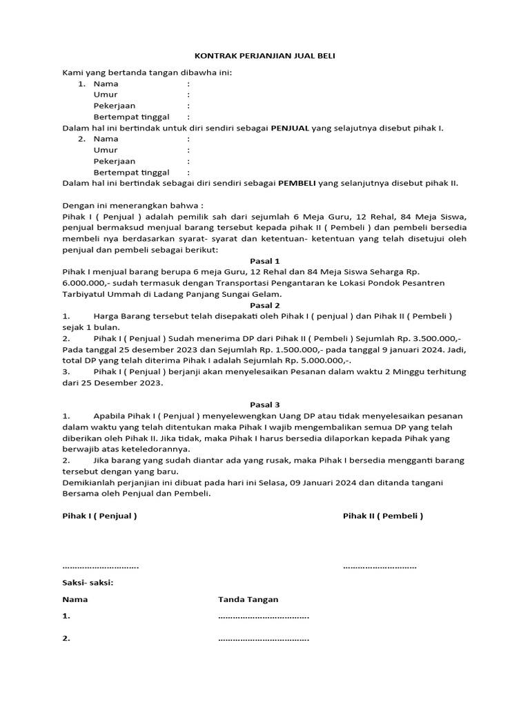 Kontrak Perjanjian Jual Beli | PDF