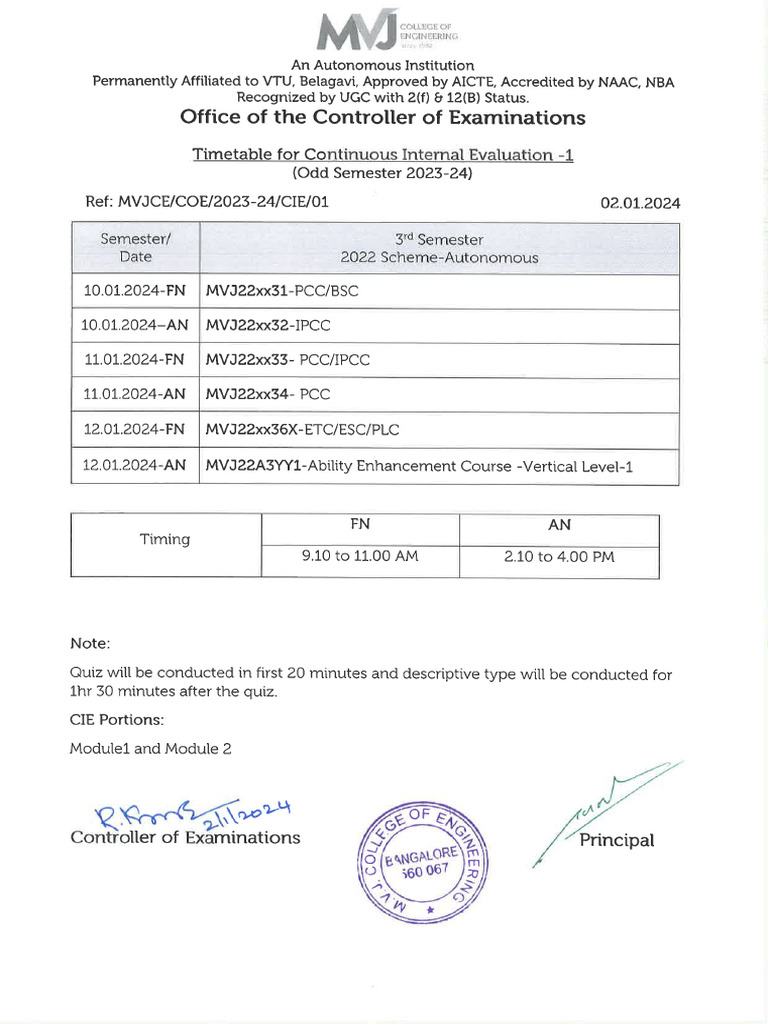 2022 Batch CIE-1 TT (3 Sem 2022 Scheme) | PDF