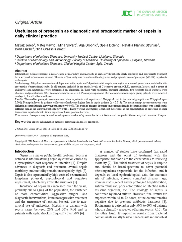 Usefulness of Presepsin As A Diagnostic and Prognostic Marker of Sepsis ...