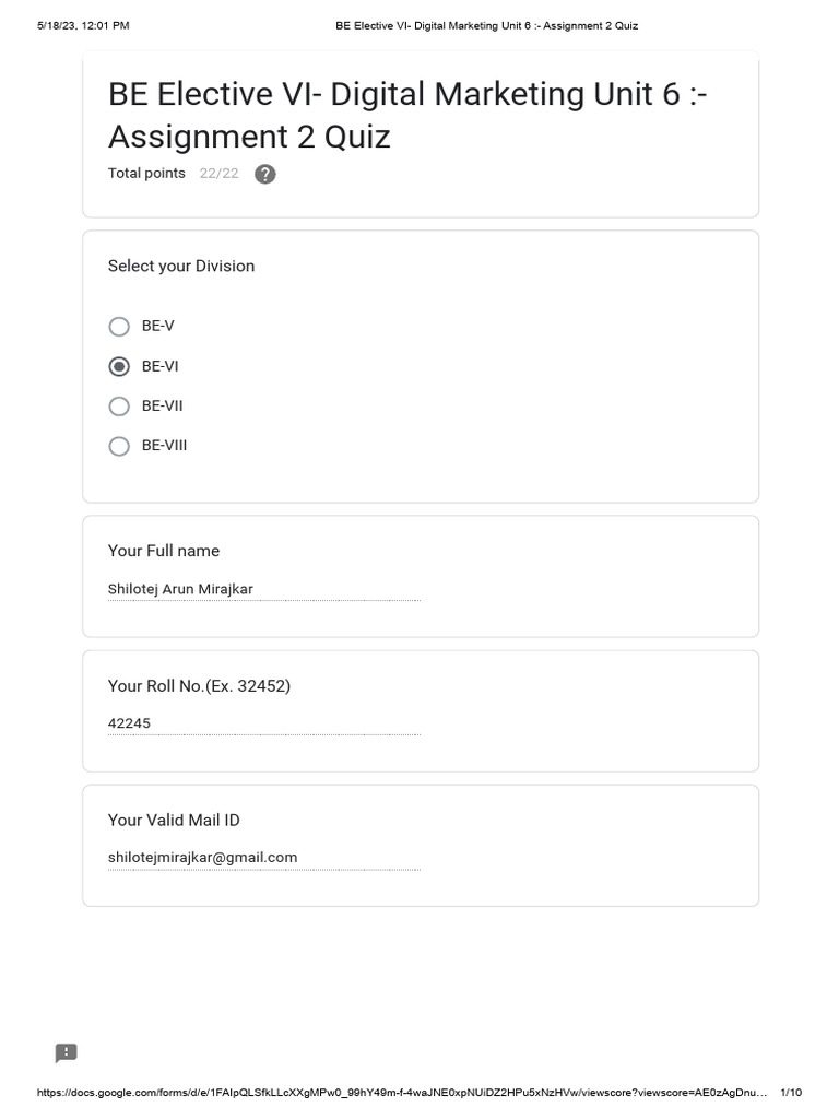 BE Elective VI - Digital Marketing Unit 6 - Assignment 2 Quiz | PDF | Digital Marketing | Online ...