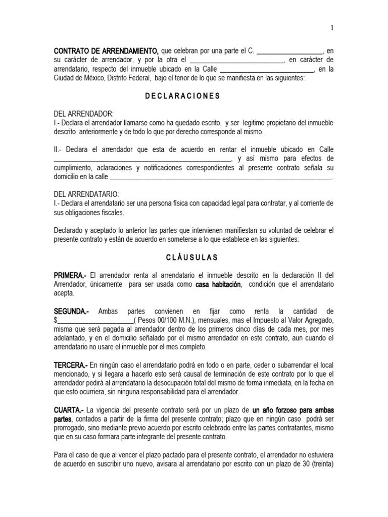Contrato de Arrendamiento Machote | PDF