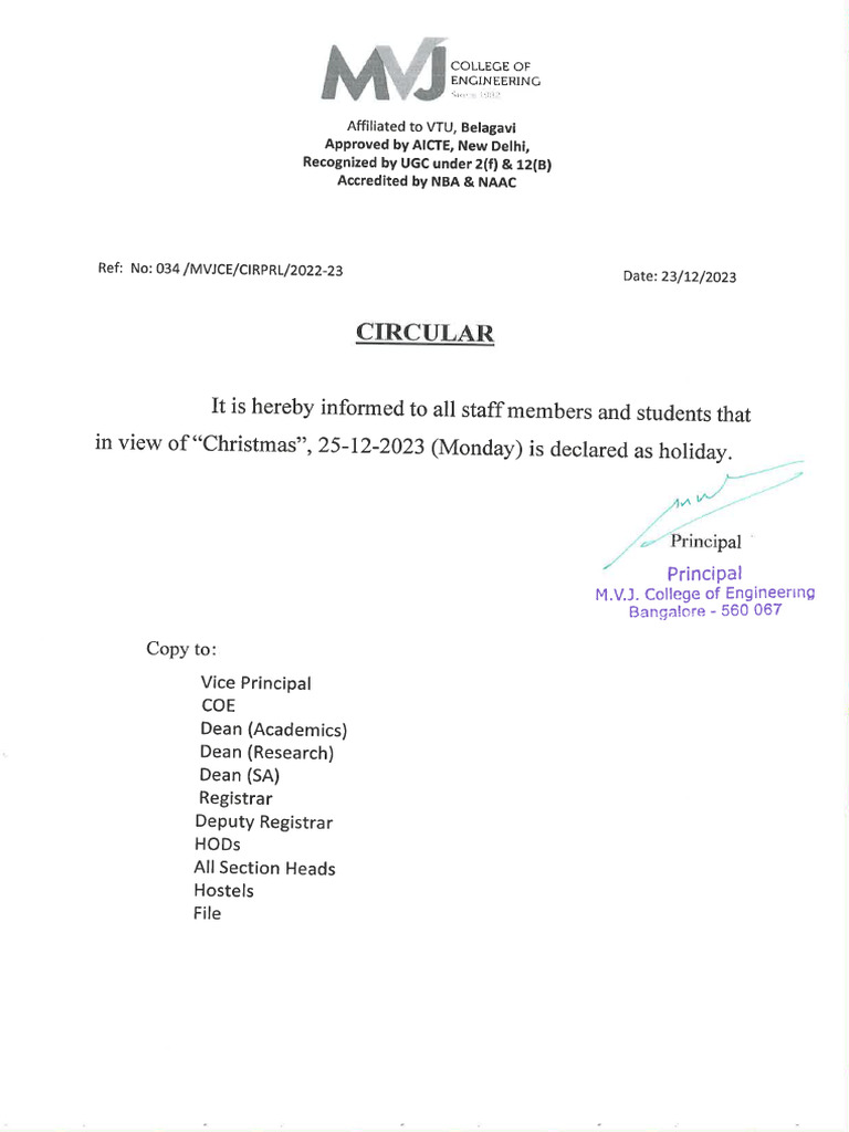 Holiday Circular - 25.12.2023 | PDF