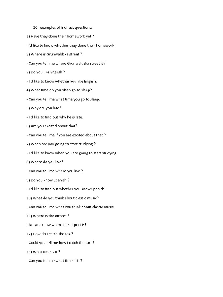 20 Examples of Indirect Questions | PDF