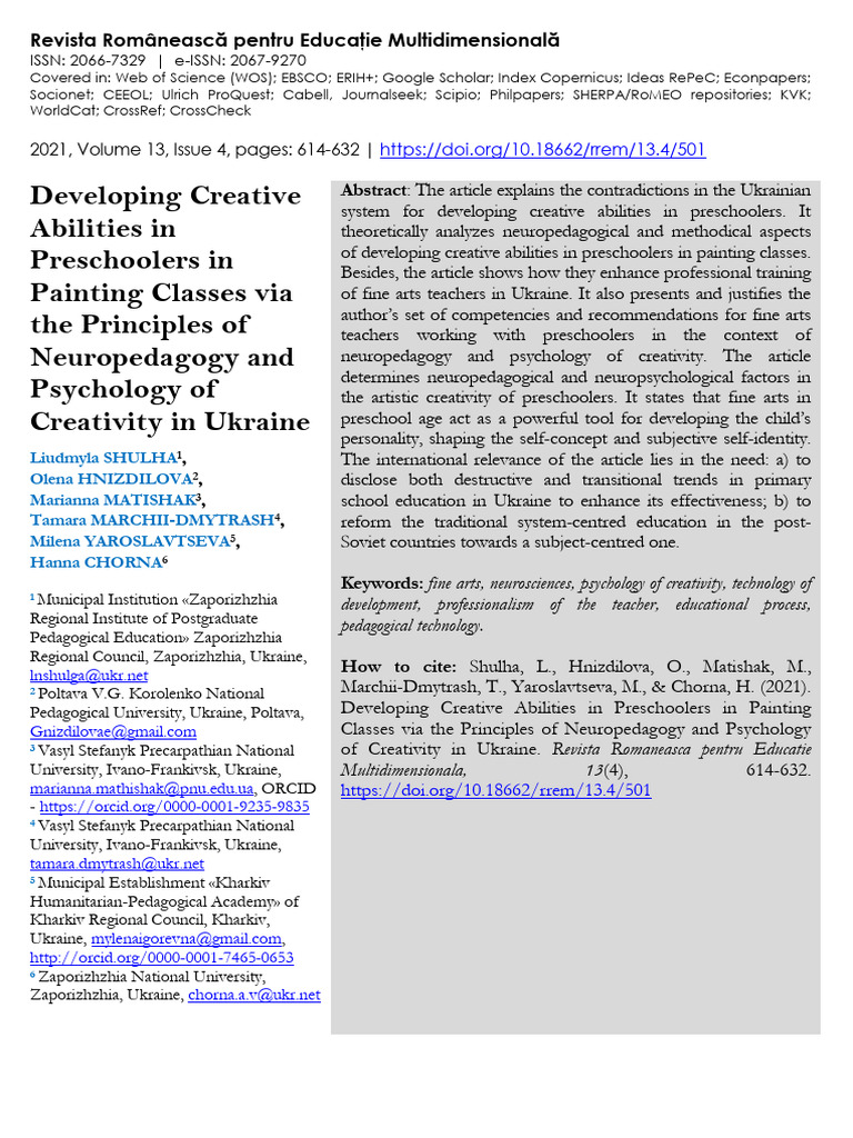 Developing Creative Abilities in Preschoolers in Painting Clases | PDF | Creativity | Pedagogy