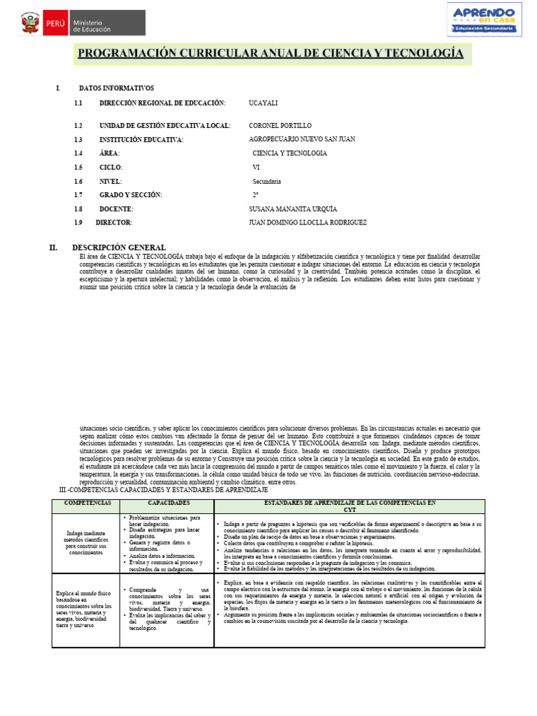 PROGRAMACION ANUAL CyT 2DO | PDF