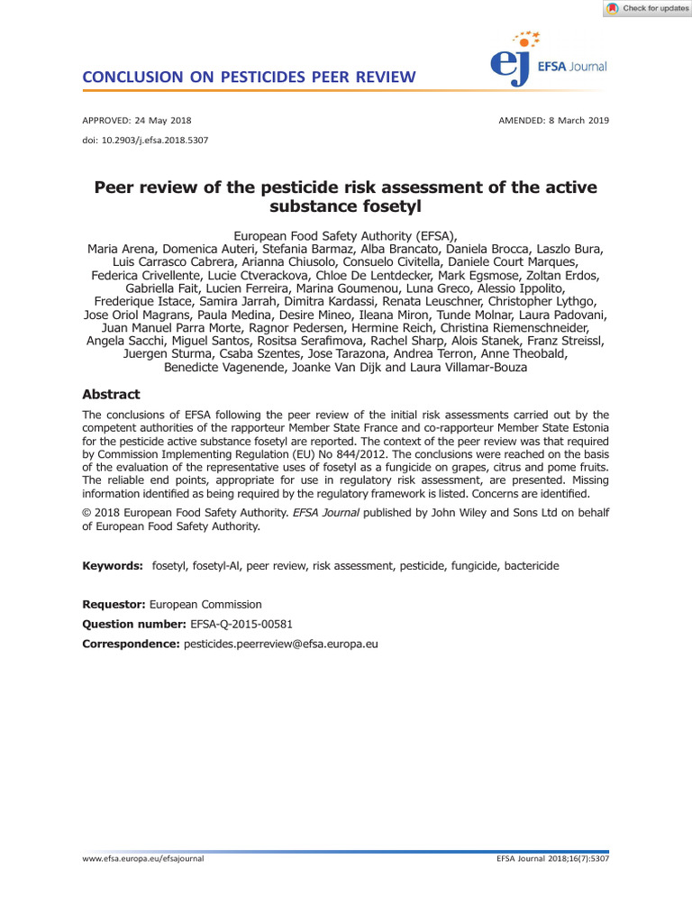 EFSA Journal - 2018 - Peer Review of The Pesticide Risk Assessment of ...