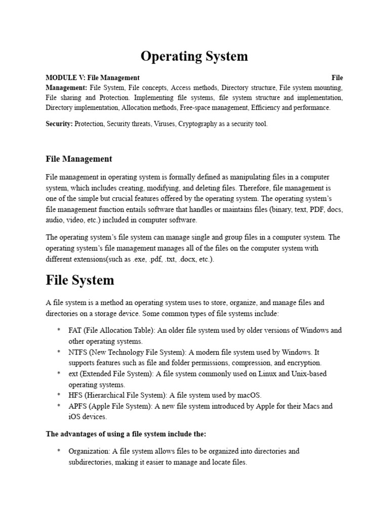 Module 5 OS | PDF | File System | Computer File