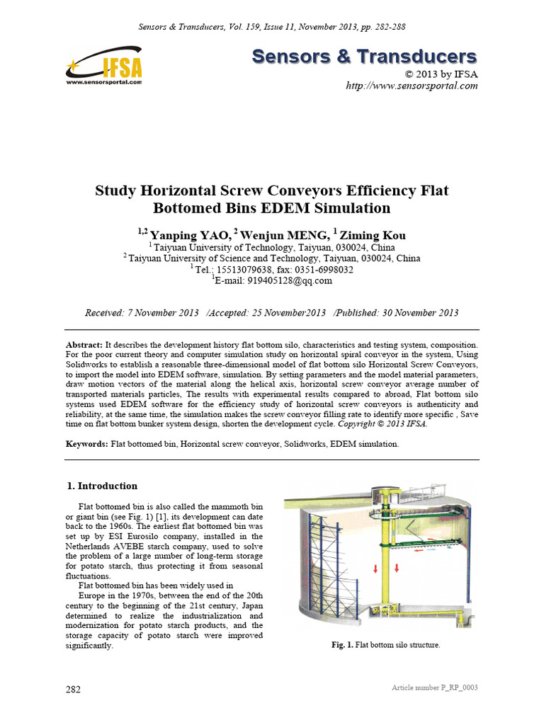 Study Horizontal Screw Conveyors Efficiency Flat Bottomed Bins EDEM ...