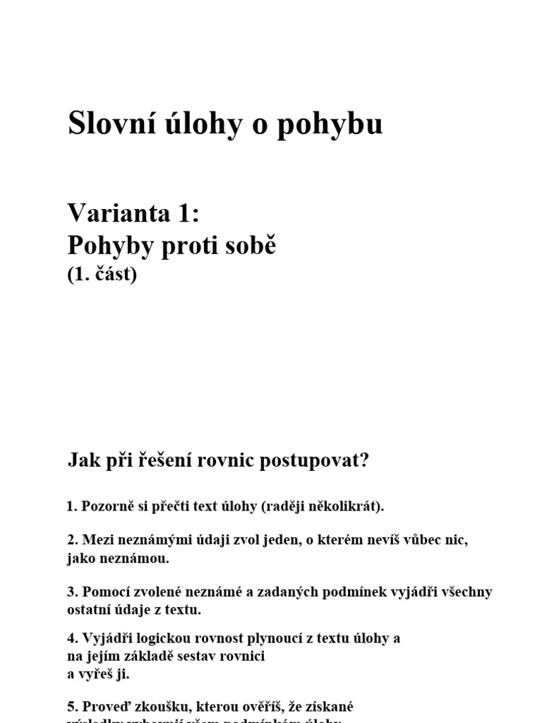 Slovni Ulohy o Pohybu - 1 - 1 | PDF