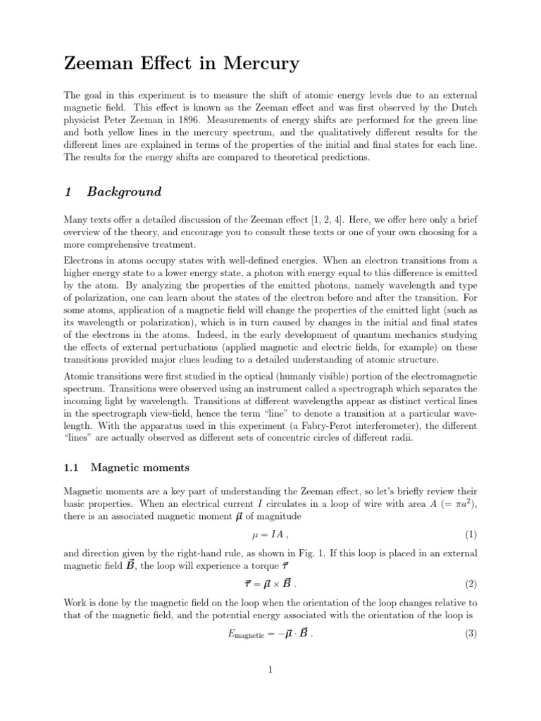 Measuring Zeeman Effect in Mercury | PDF | Atomic Orbital | Electron