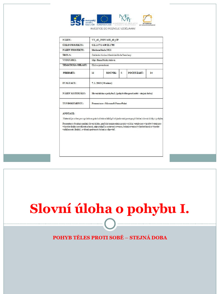 Slovni Uloha o Pohybu I | PDF
