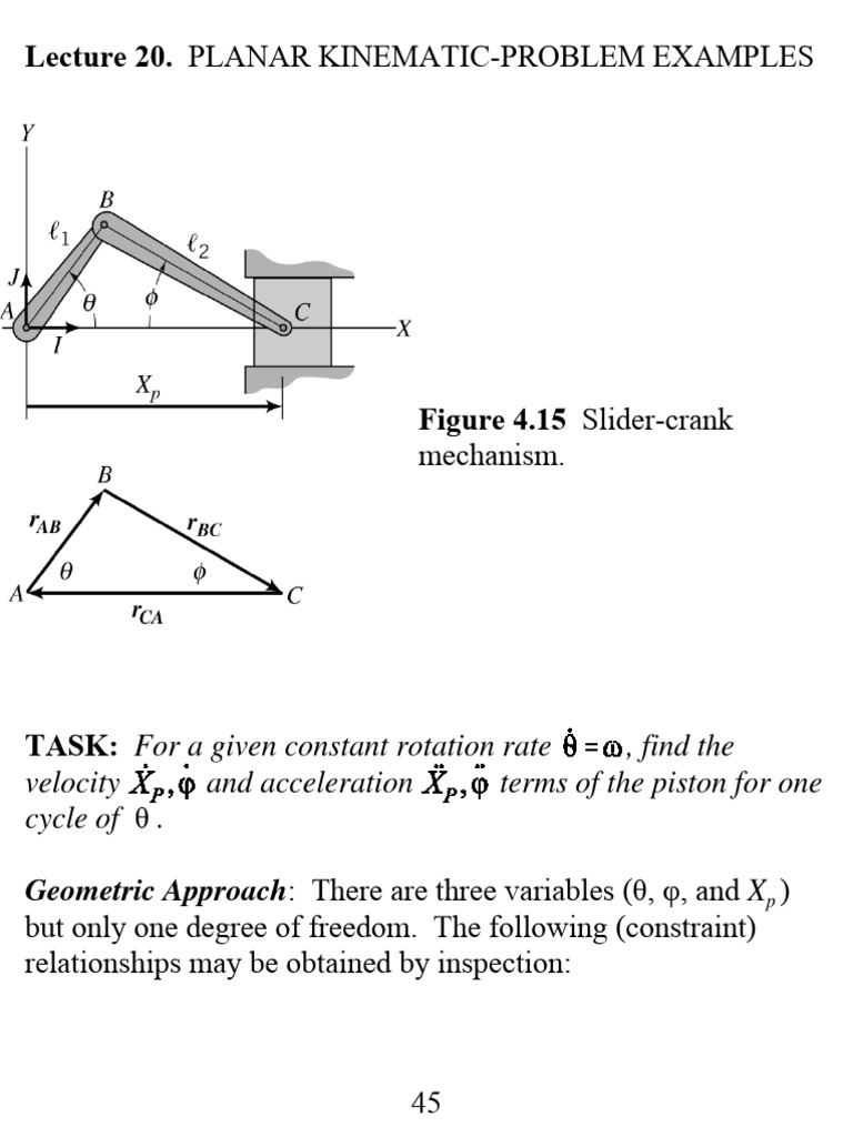 Lecture 20. Planar Kinematic-Problem Examples: Mechanism | PDF | Euclidean Vector | Equations