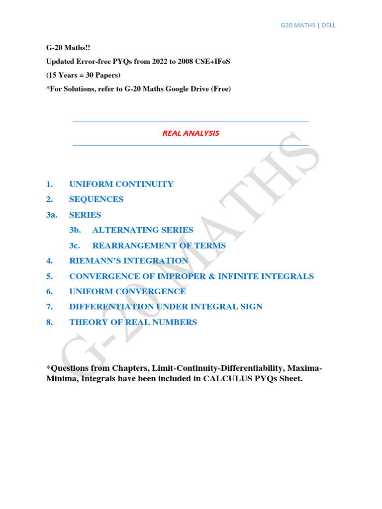 2-2 Real Analysis Chapterwise Pyqs 2022 | Download Free PDF | Real Analysis | Integral