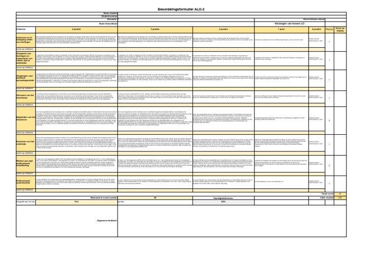 Rubric Verzorgen Lessen LO ALO-2 S1 | PDF