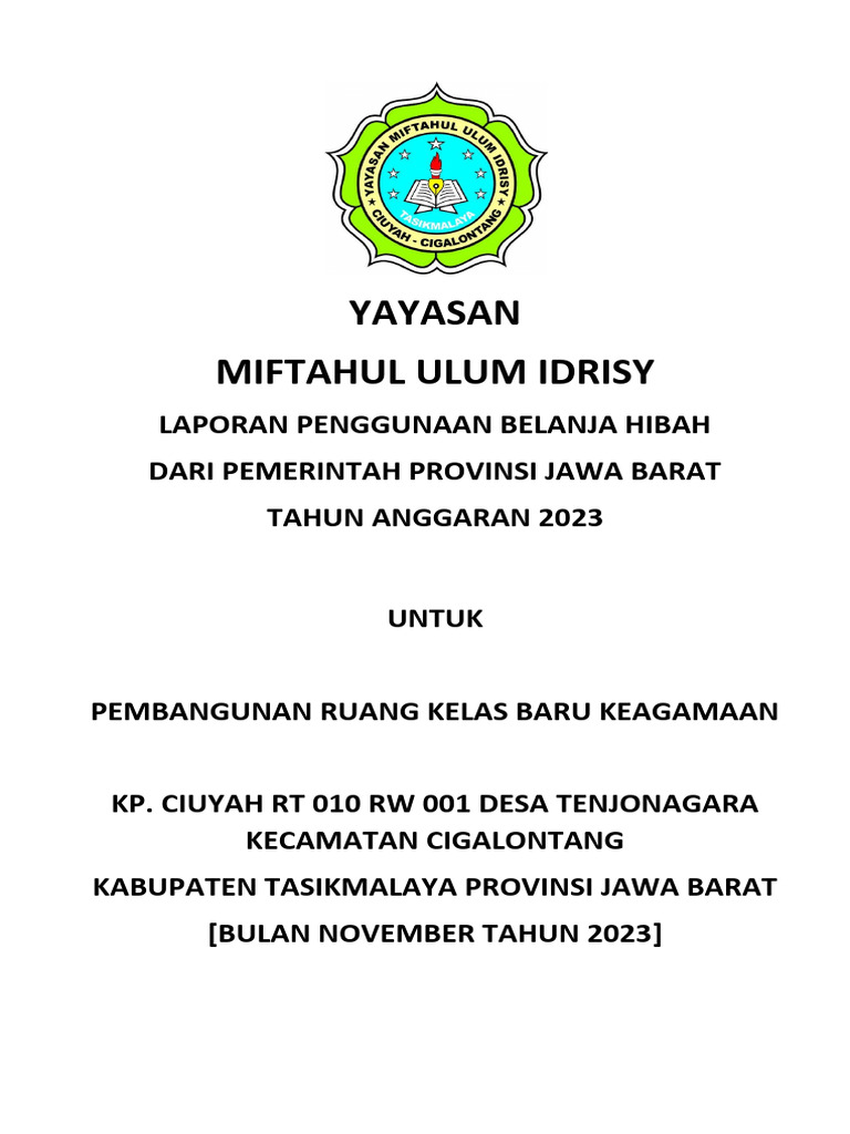 LPJ Hibah Pembangunan Ruang Kelas | PDF
