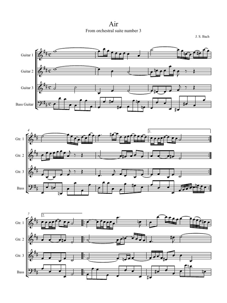 J. S. Bach - Air - Guitar Quartet | PDF
