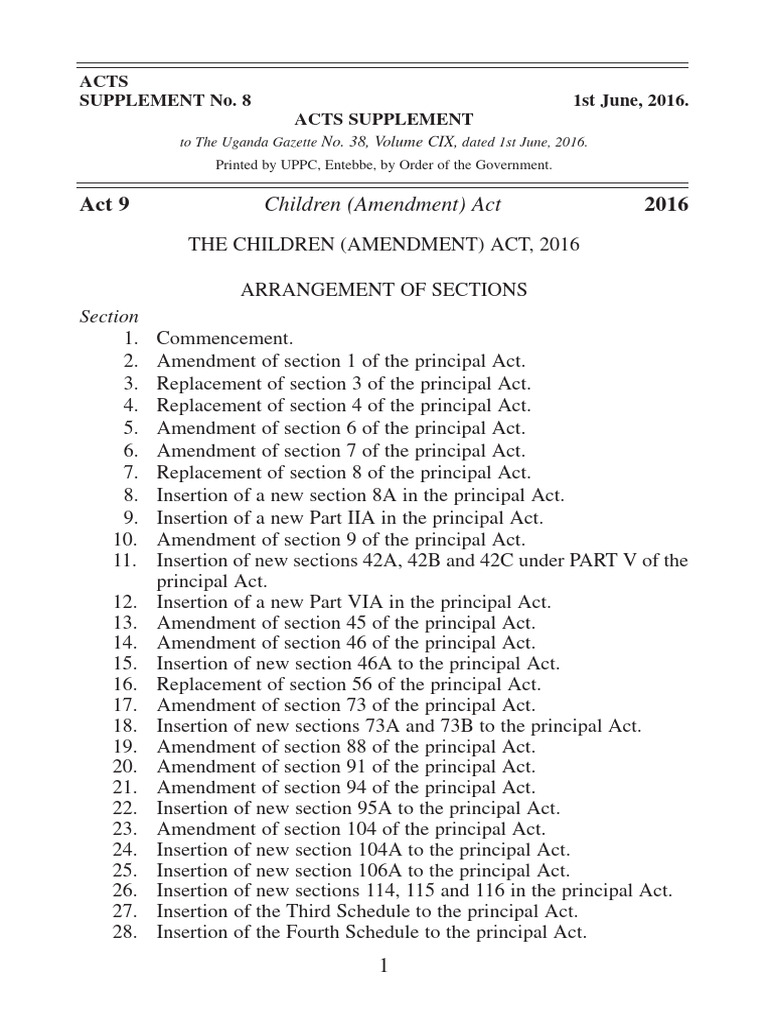 Uganda Children's Amendment Act 2016 | PDF