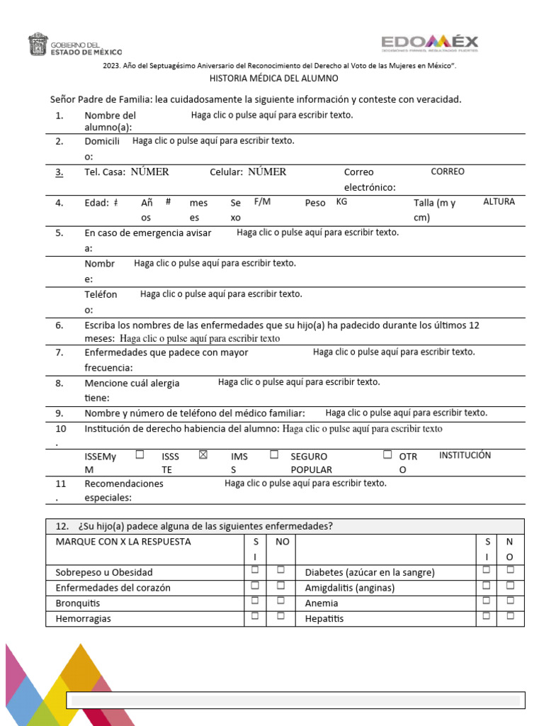 Historia Médica Del Alumno 23-24 | Descargar gratis PDF | Ciencias de la Salud | Enfermedades y ...