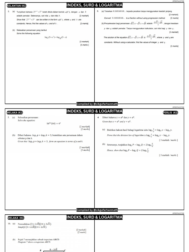 F4C4 Indeks, Surd & Logaritma Soalan | PDF