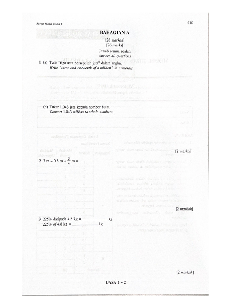 UASA Tahun 6 Set 1 | PDF