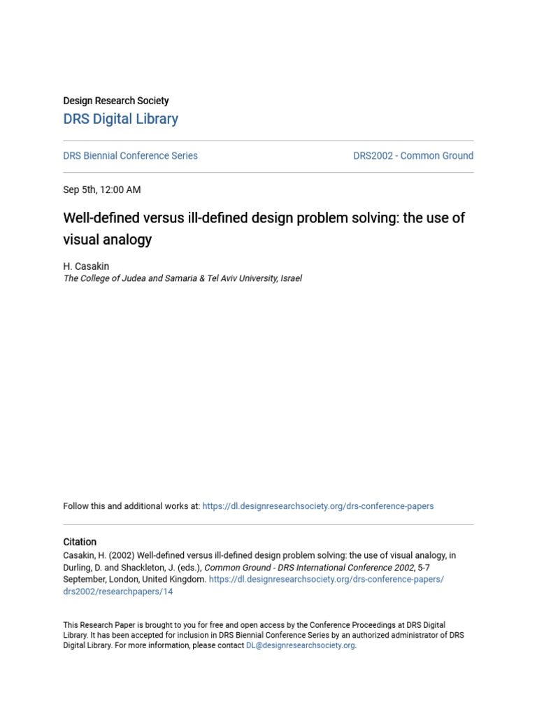 Well-Defined Versus Ill-Defined Design Problem Solving - The Use o | PDF | Analogy | Experiment